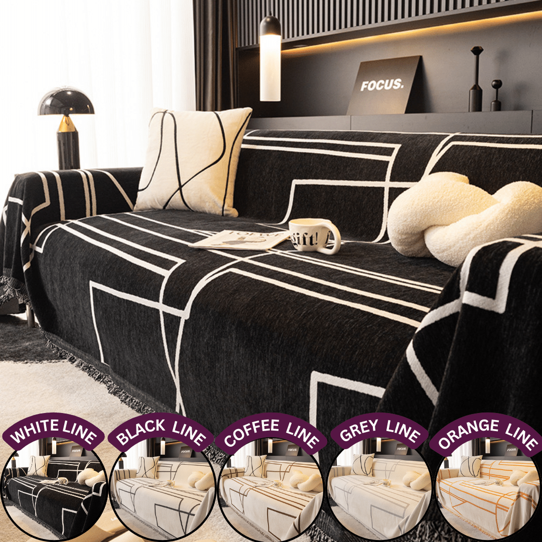 Sofa Throw | Black, White | Linear Luxe Throw - Lines Patterned Multi ...