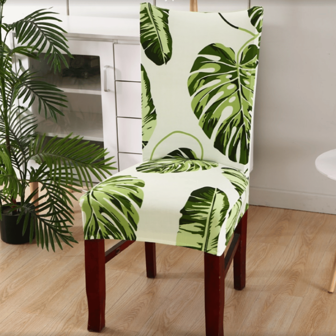 Dining Chair Slipcovers | Patterned Leaves, Green & White, Chair Cover ...